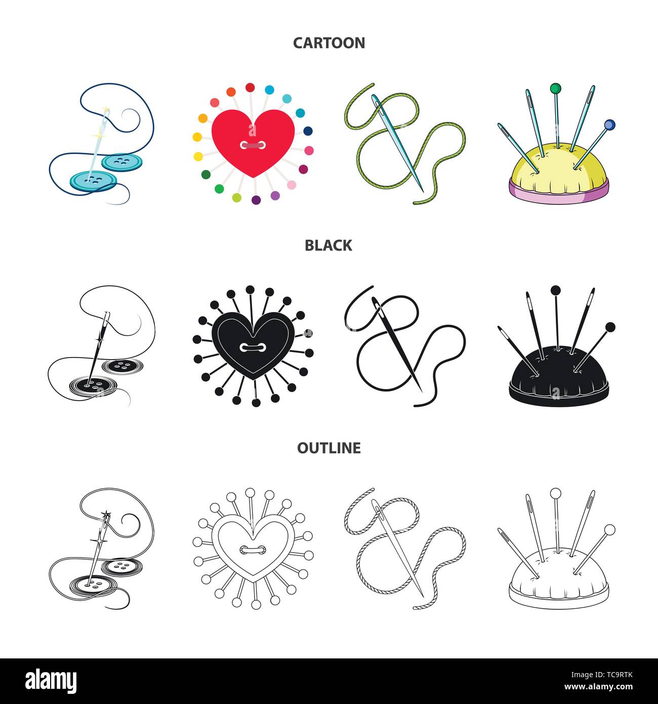 Vector illustration of pin and sewing sign. Set of pin and sketch stock ...