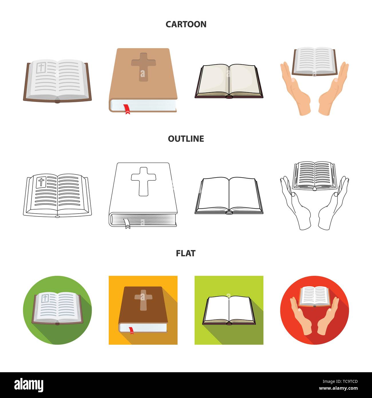 Vector design of book and christian logo. Set of book and holy stock ...