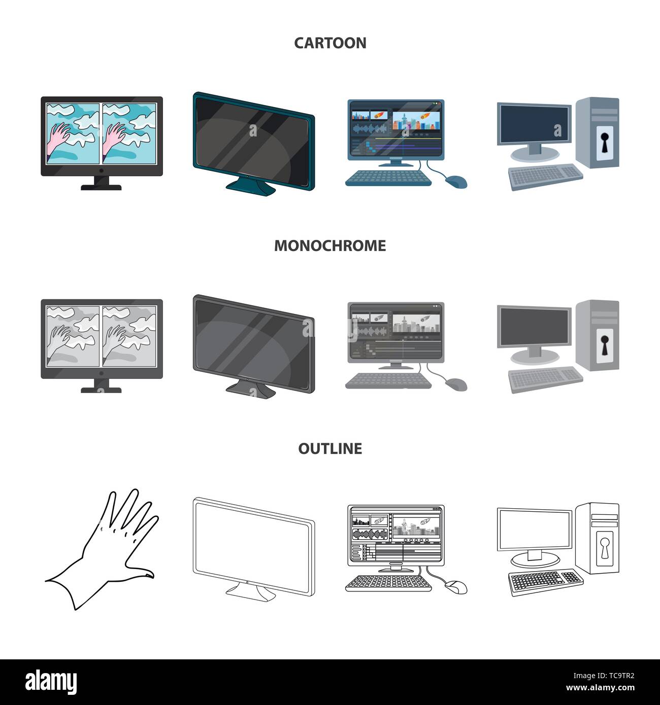 Vector illustration of screen and computer sign. Set of screen and ...