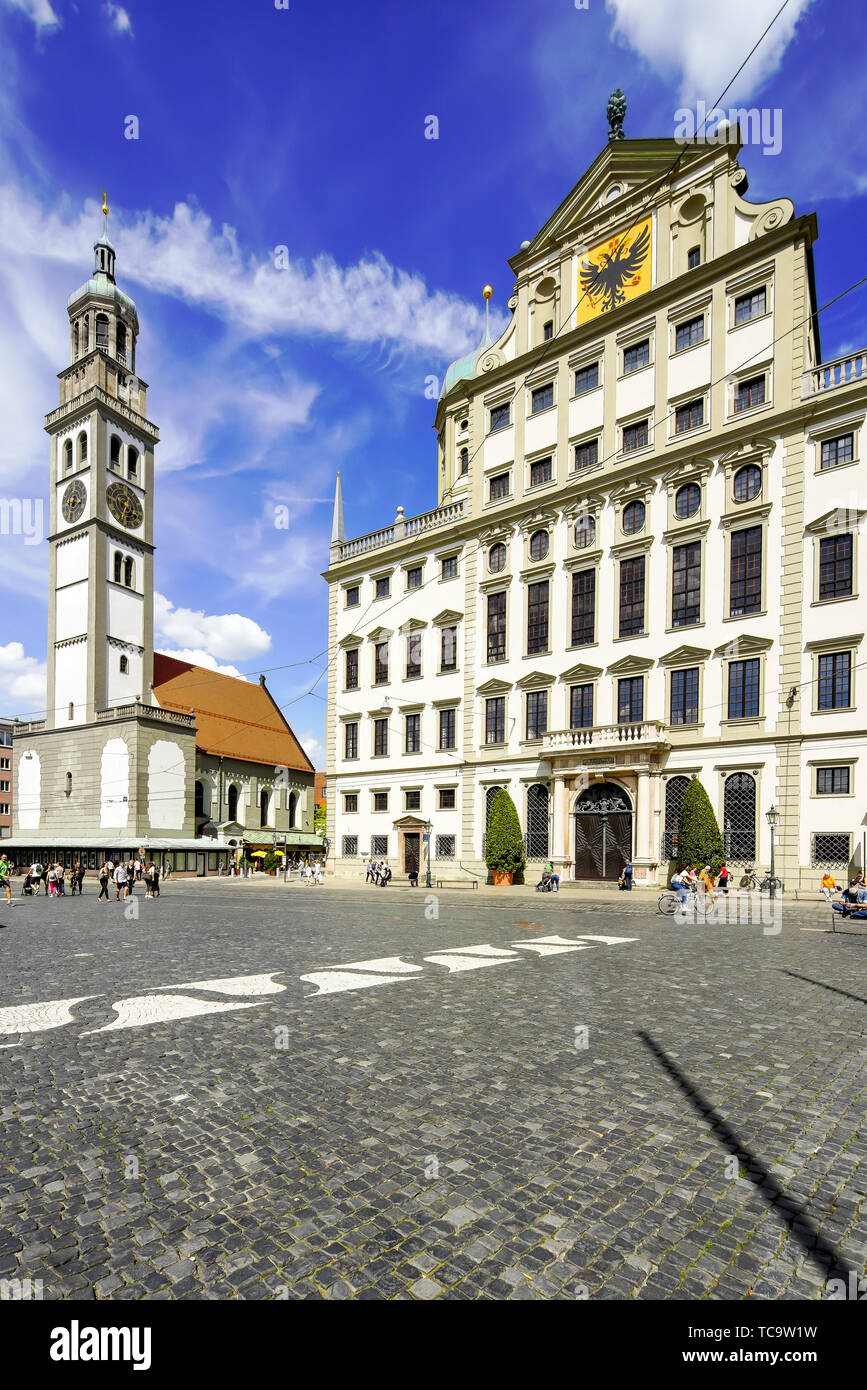 View of Perlachturm (Perlach Tower) and Town Hall square (Rathausplatz ...