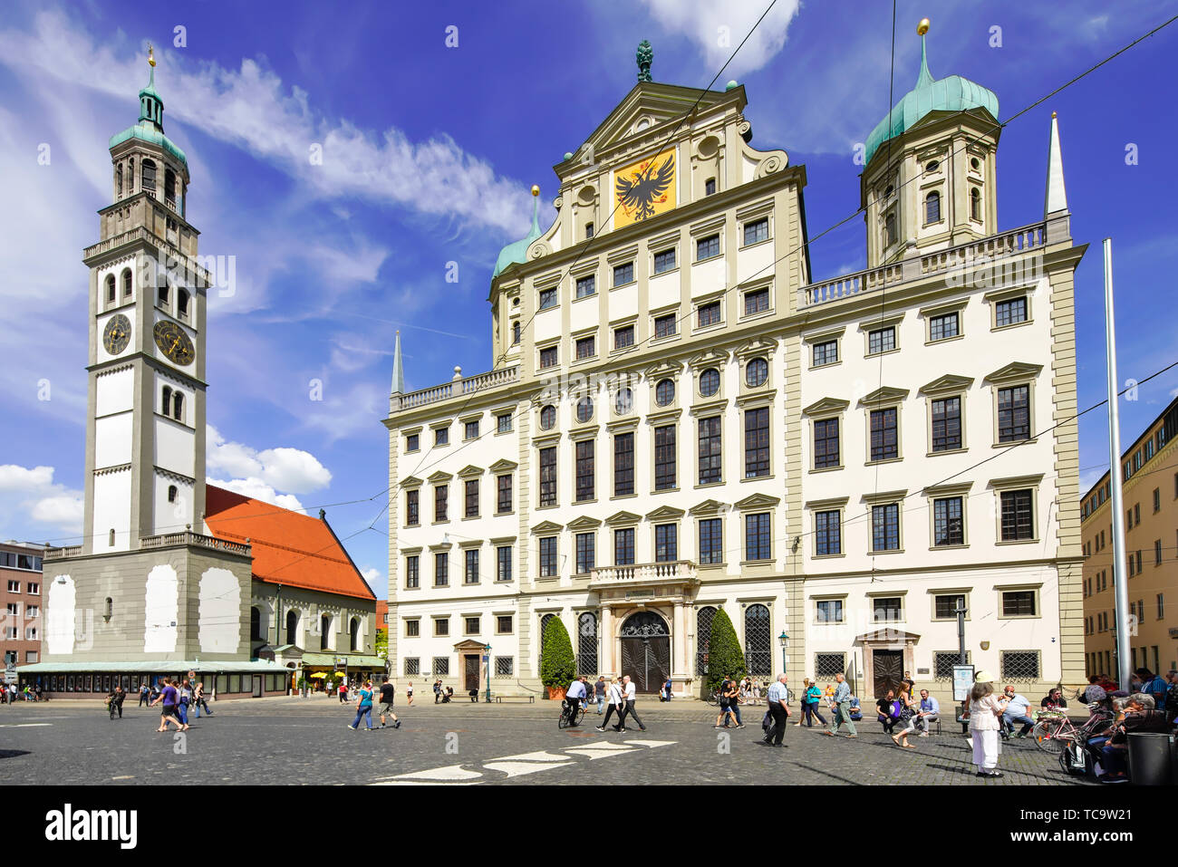 View of Perlachturm (Perlach Tower) and Town Hall square (Rathausplatz ...