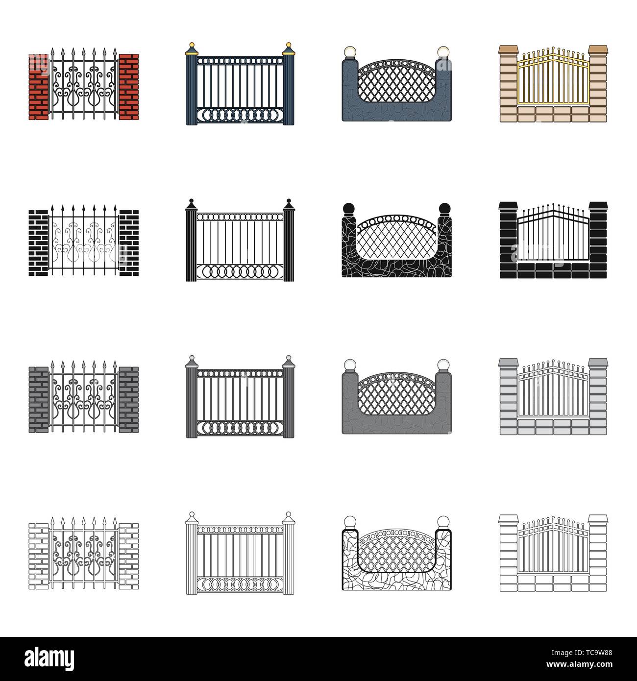 Vector illustration of gate and fence icon. Collection of gate and wall ...