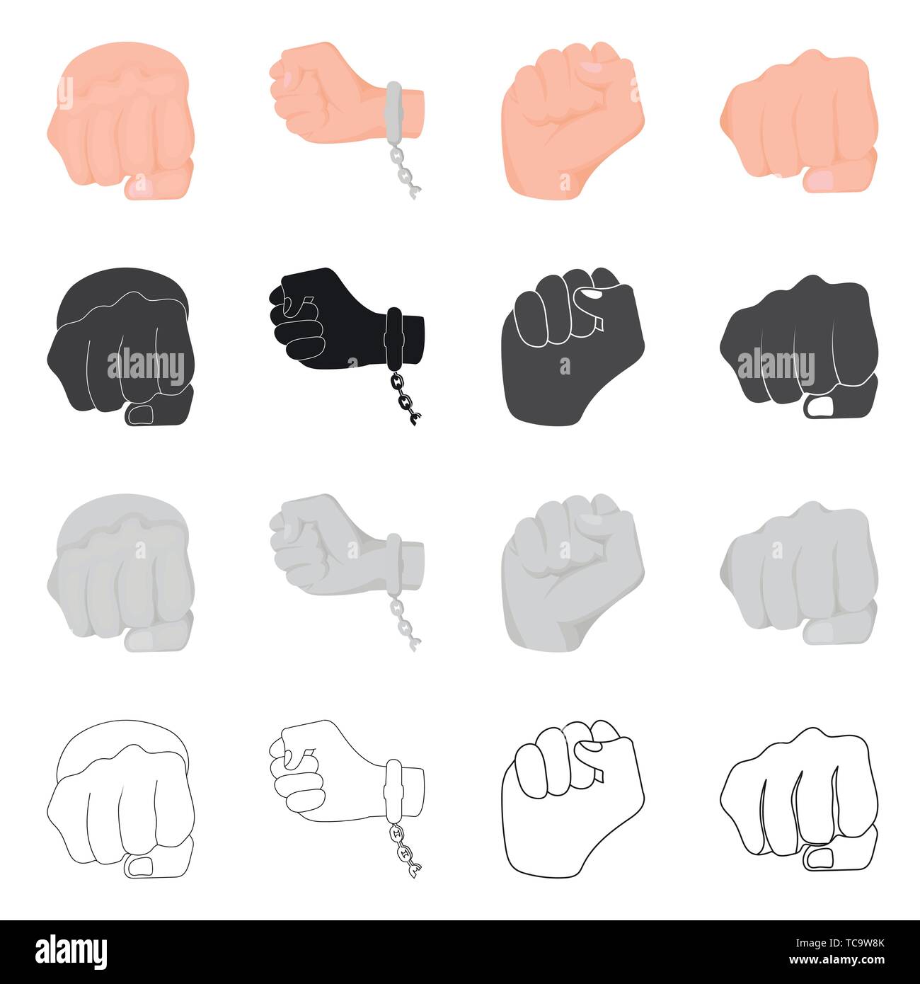 Vector illustration of fist and punch icon. Collection of fist and hand ...