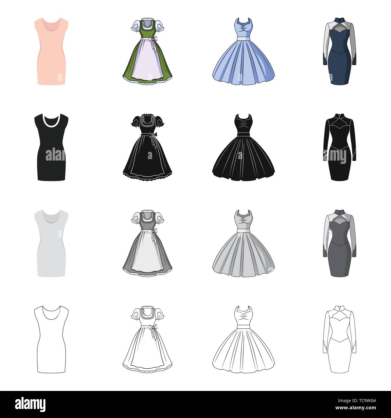 Vector design of dress and clothes icon. Set of dress and evening stock ...
