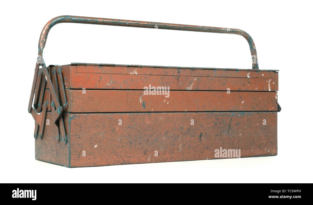 Old metal toolbox, isolated on a white background Stock Photo - Alamy