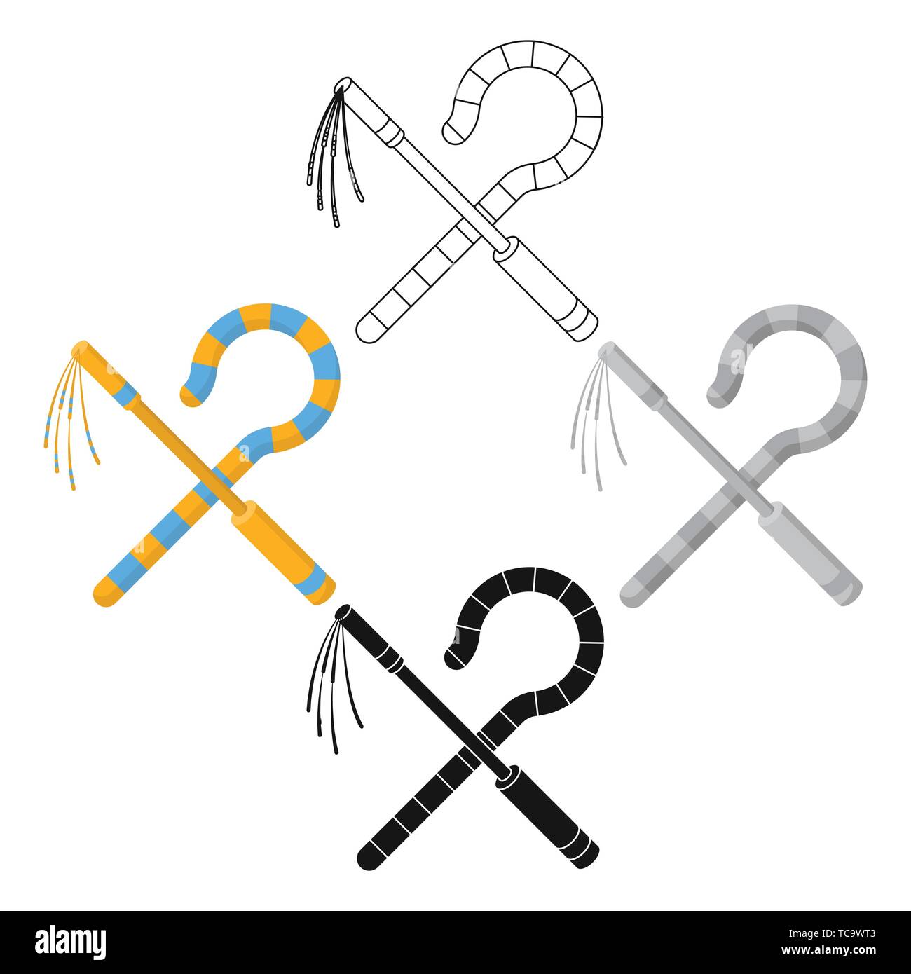 Crook and flail icon in cartoon,black style isolated on white ...