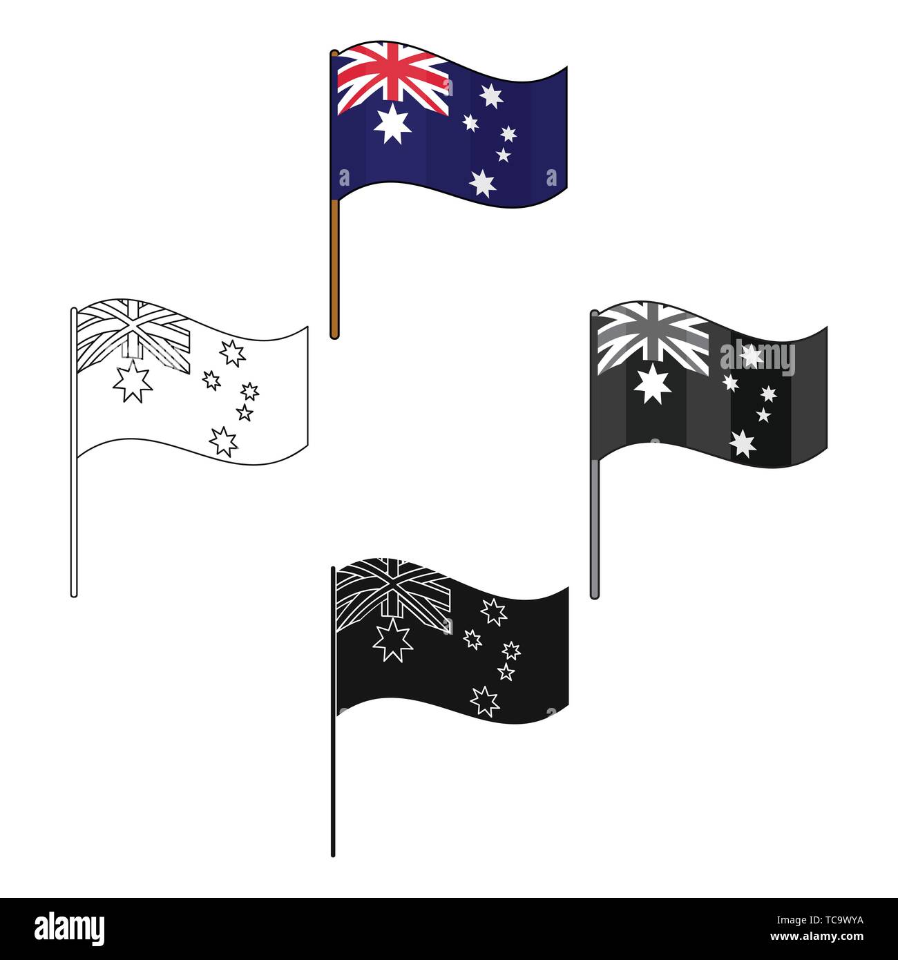 Australian flag icon in cartoon,black design isolated on white ...