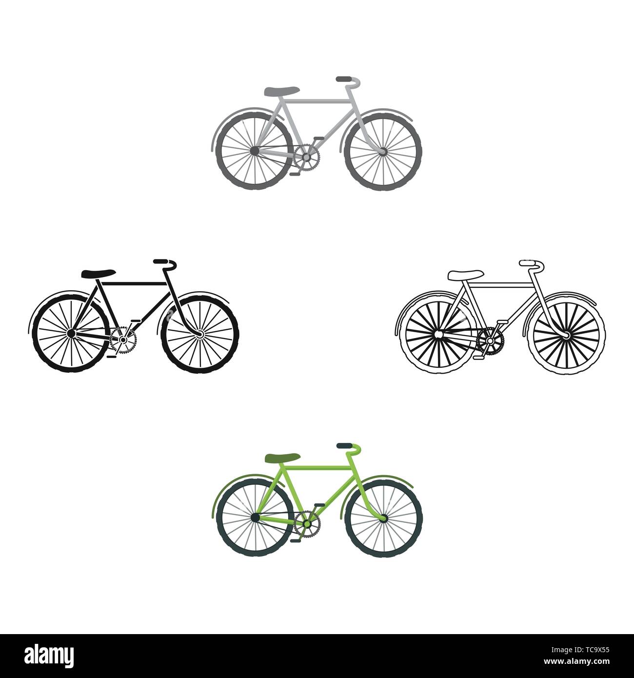Green bicycle icon in outline design isolated on white background. Bio ...