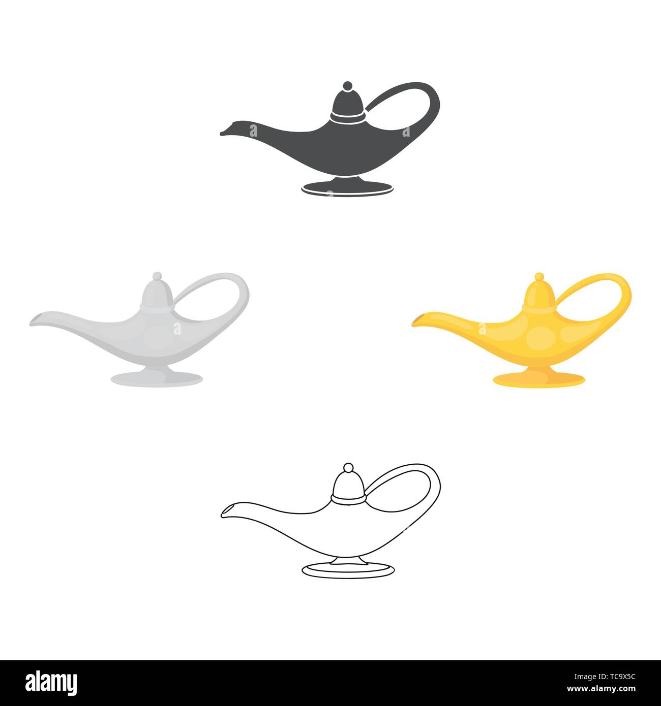 Genies Lamp Icon In Cartoon Black Style Isolated On White Background