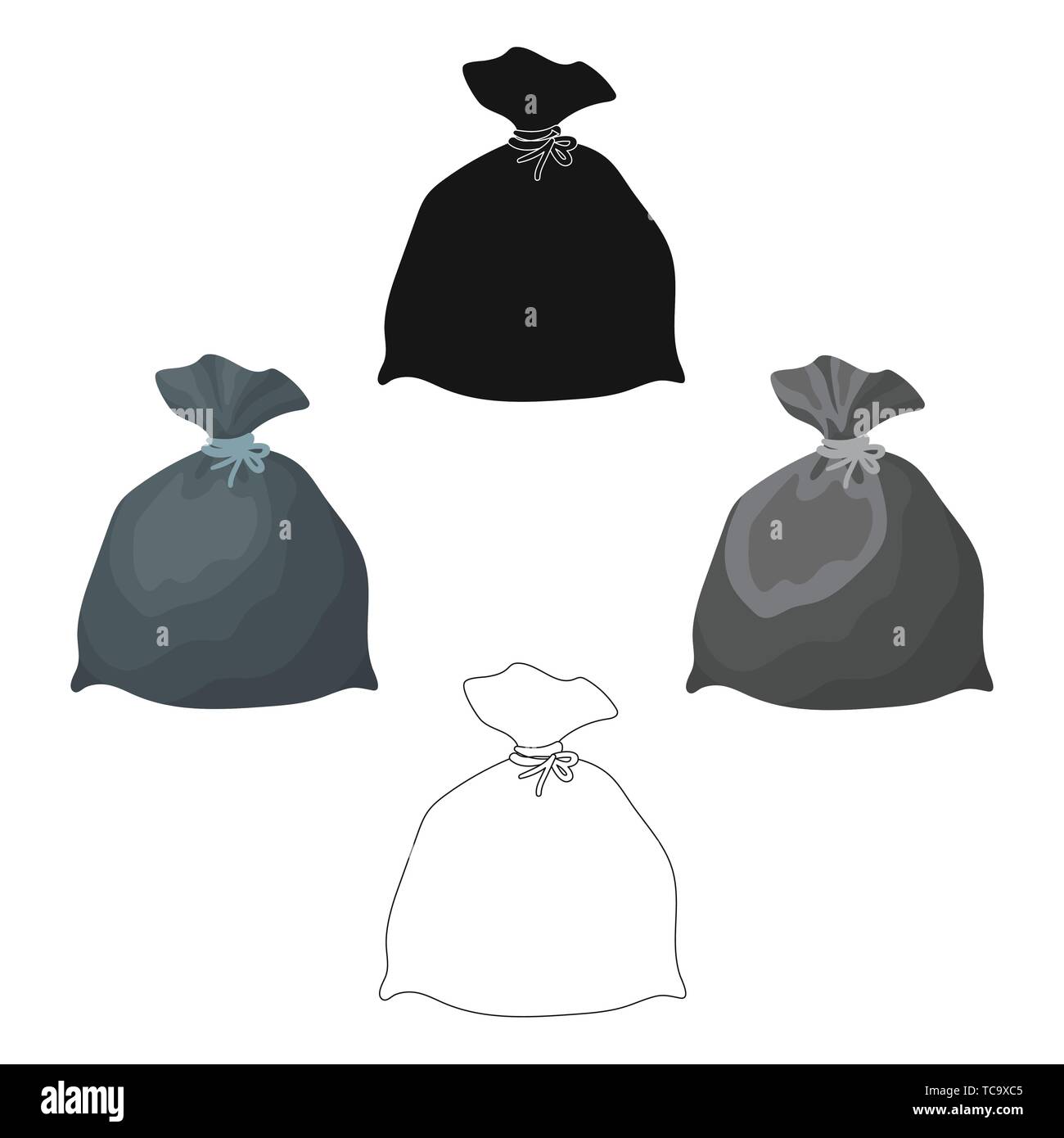 Garbage bag icon in cartoon,black design isolated on white background ...