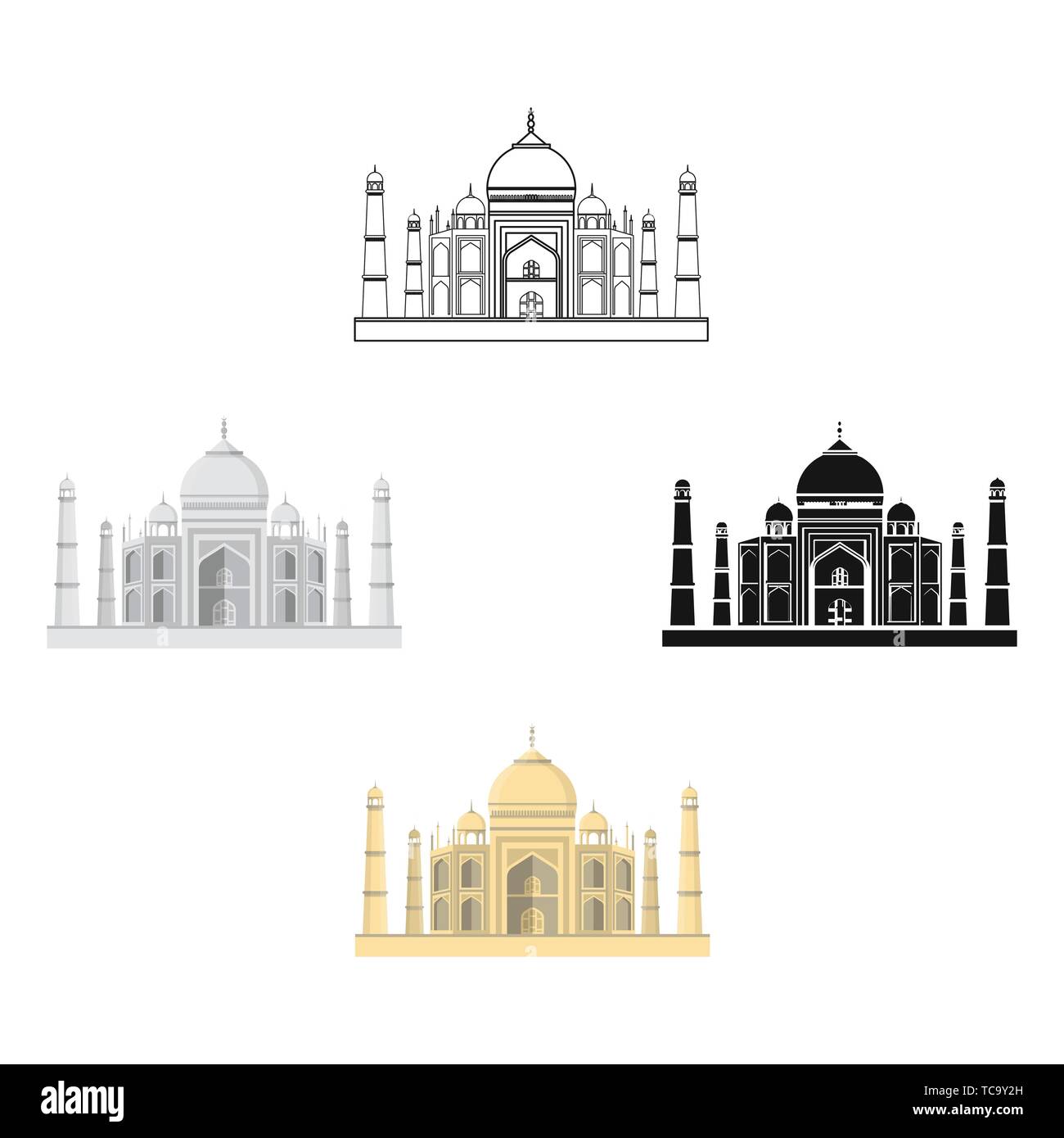 Taj Mahal icon in cartoon,black style isolated on white background ...