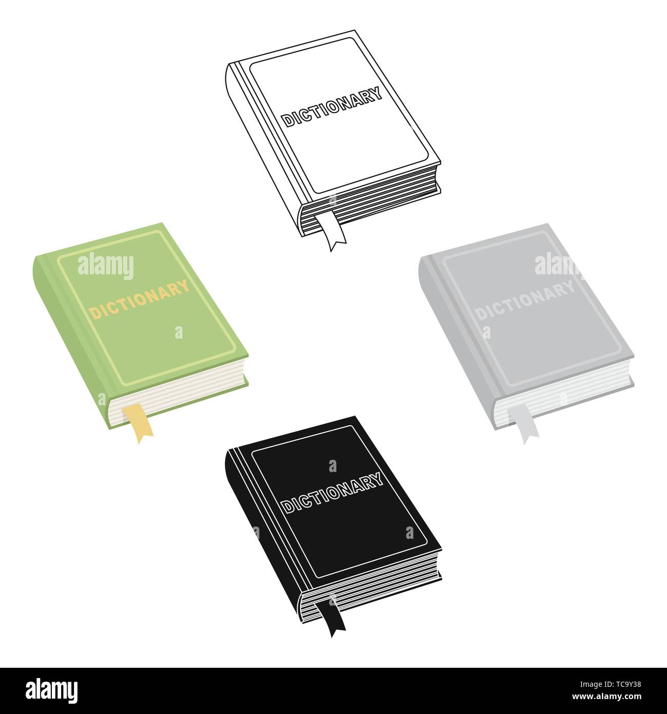 Dictionary icon in cartoon,black design isolated on white background ...