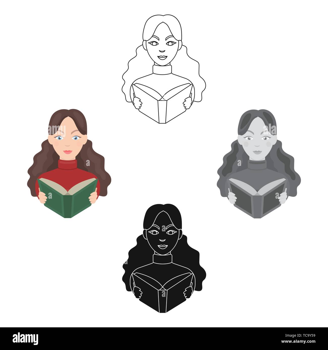 Librarian icon in cartoon,black design isolated on white background ...