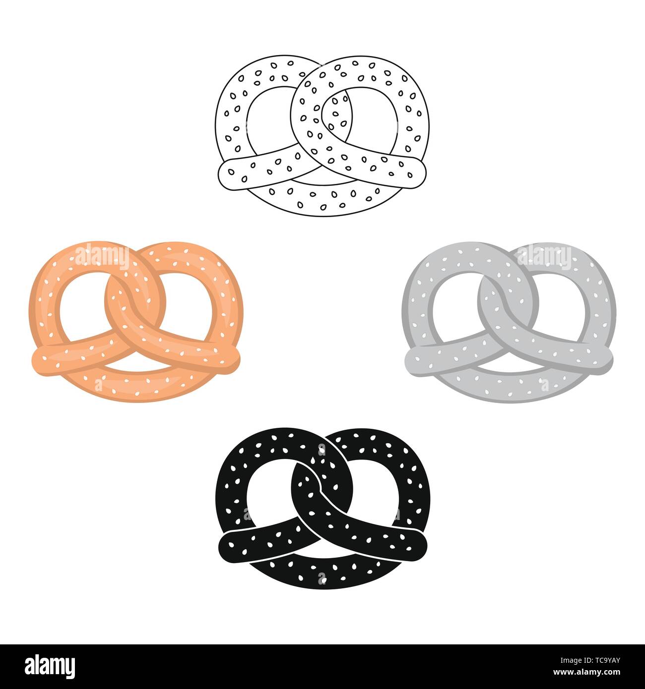 Pretzel icon in cartoon,black style isolated on white background ...