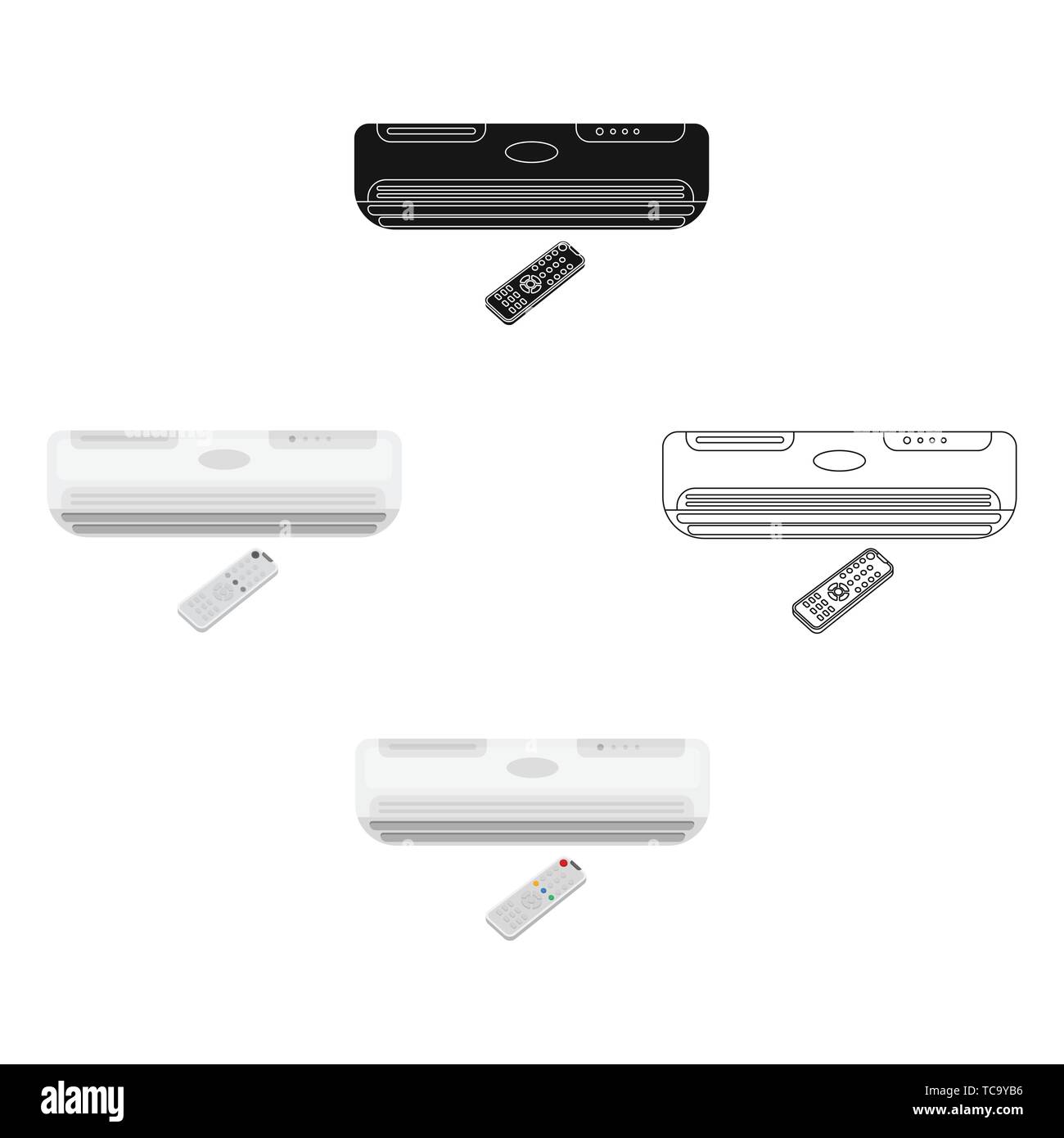 Air conditioner with remote control icon in cartoon,black style ...