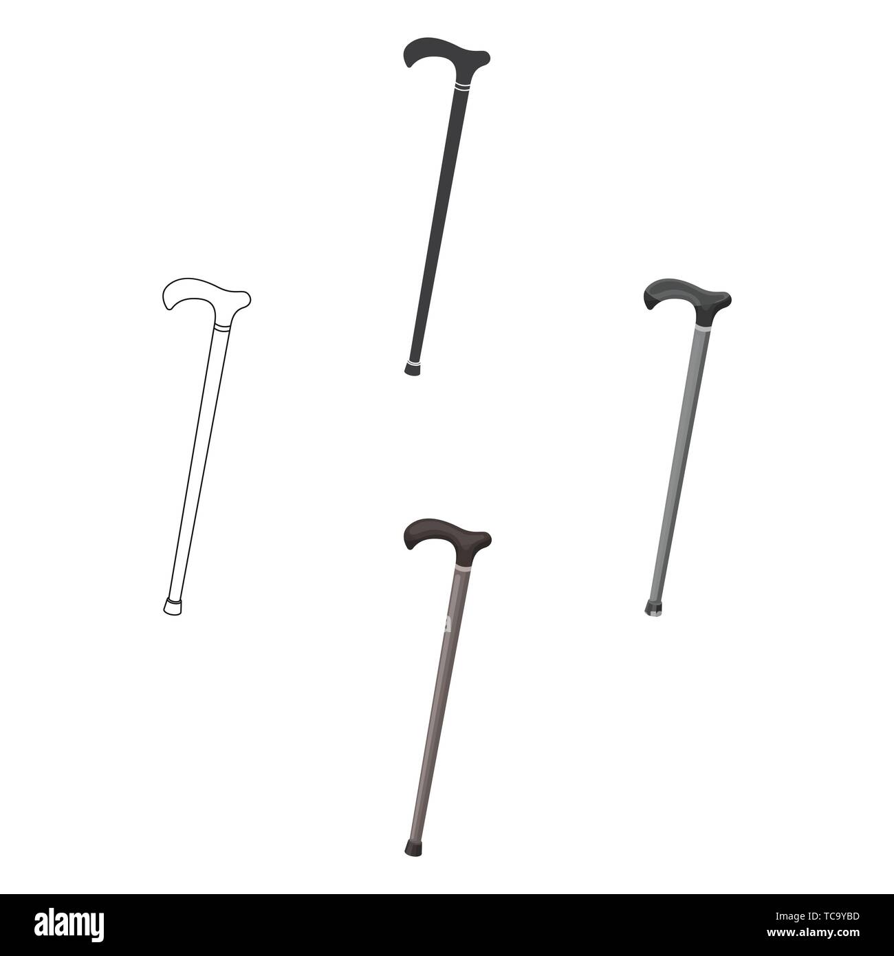 Cane for walking.Old age single icon in cartoon,black style vector ...