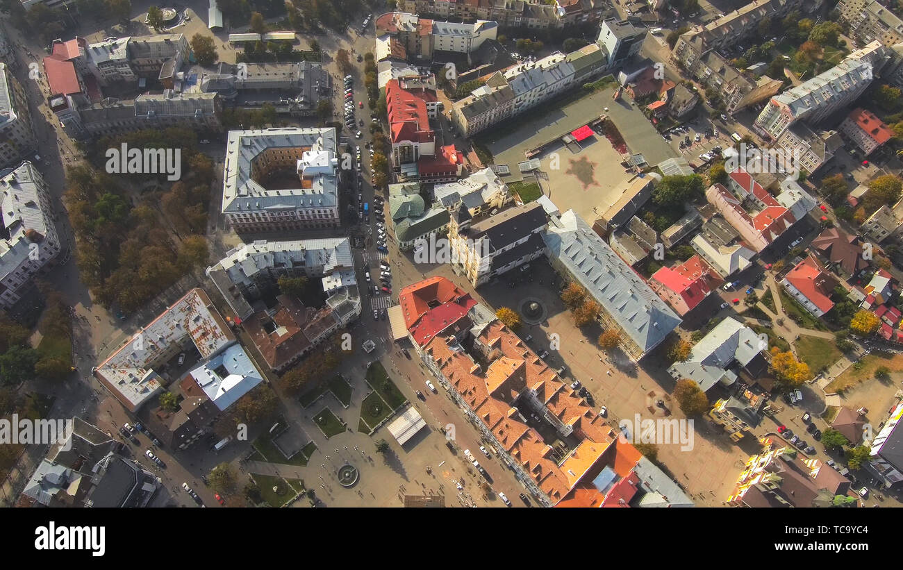 Aerial, top view from Drone. The historic center of Ivano-Frankivsk ...