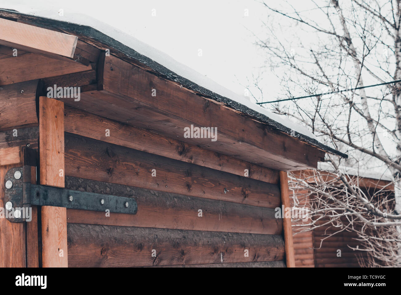 House of logs. Roof and wall of wooden barn on farm Stock Photo - Alamy