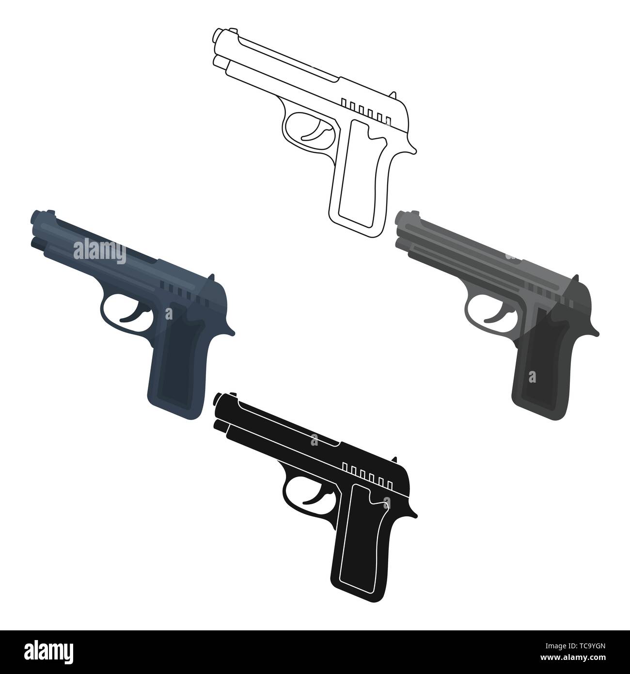 Handgun icon in cartoon,black design isolated on white background ...