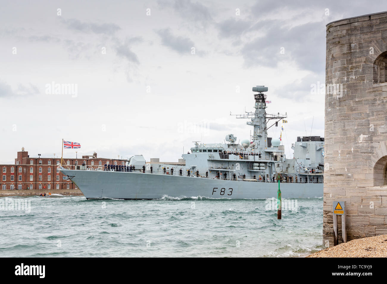Royal Navy Frigate, HMS St Albans, F83 leaves Portsmouth Harbour during ...