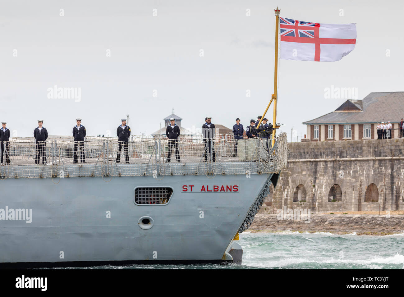 Royal Navy Frigate, HMS St Albans, F83 leaves Portsmouth Harbour during ...