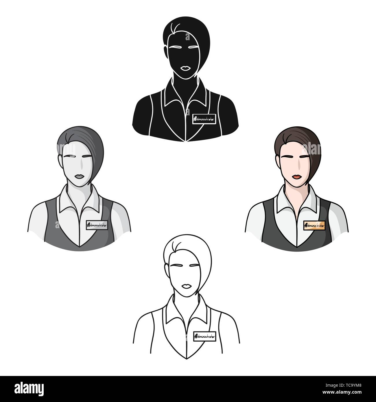 Restaurant waitress with a badge icon in cartoon,black style isolated ...