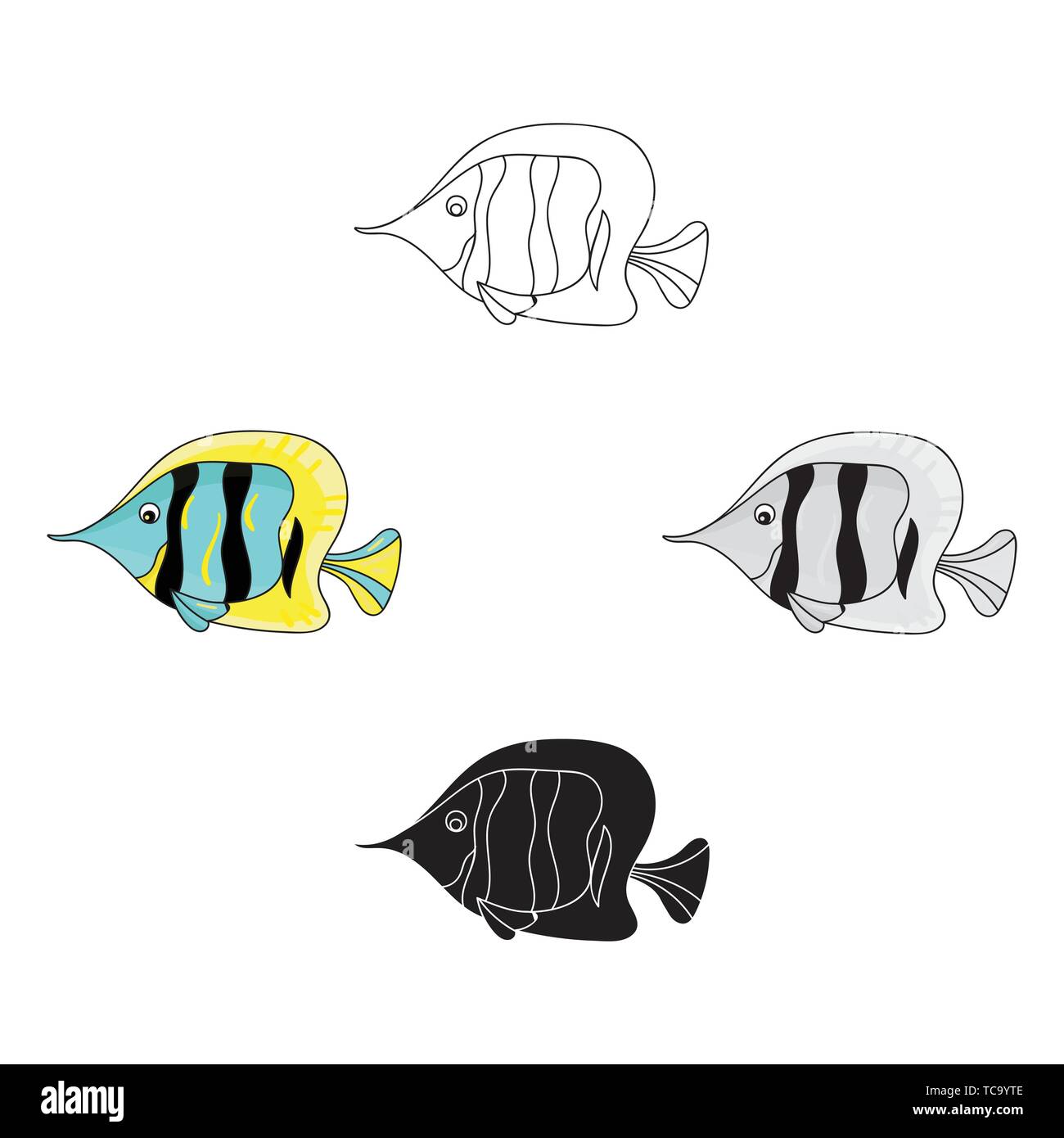 Angel fish icon in cartoon,black design isolated on white background ...