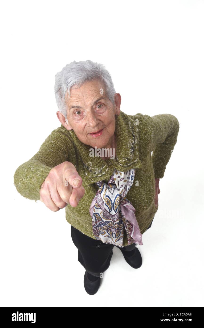 Elderly woman pointing finger Cut Out Stock Images & Pictures - Alamy