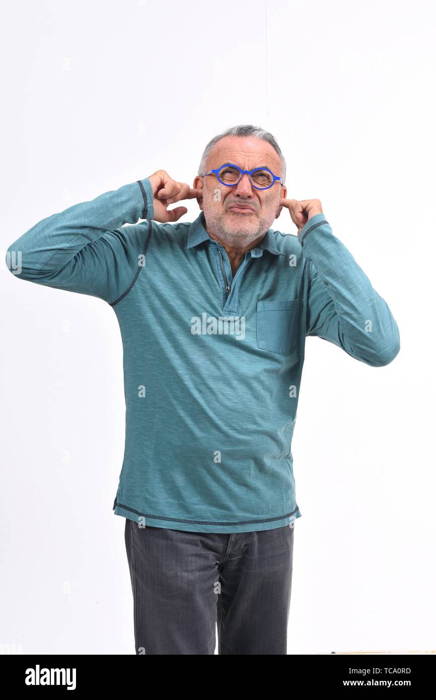 noise man on white background Stock Photo - Alamy