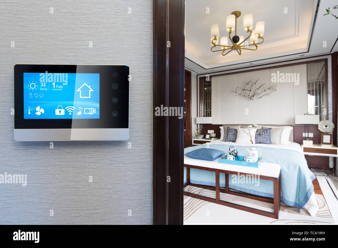 smart screen with smart home with modern living room Stock Photo - Alamy