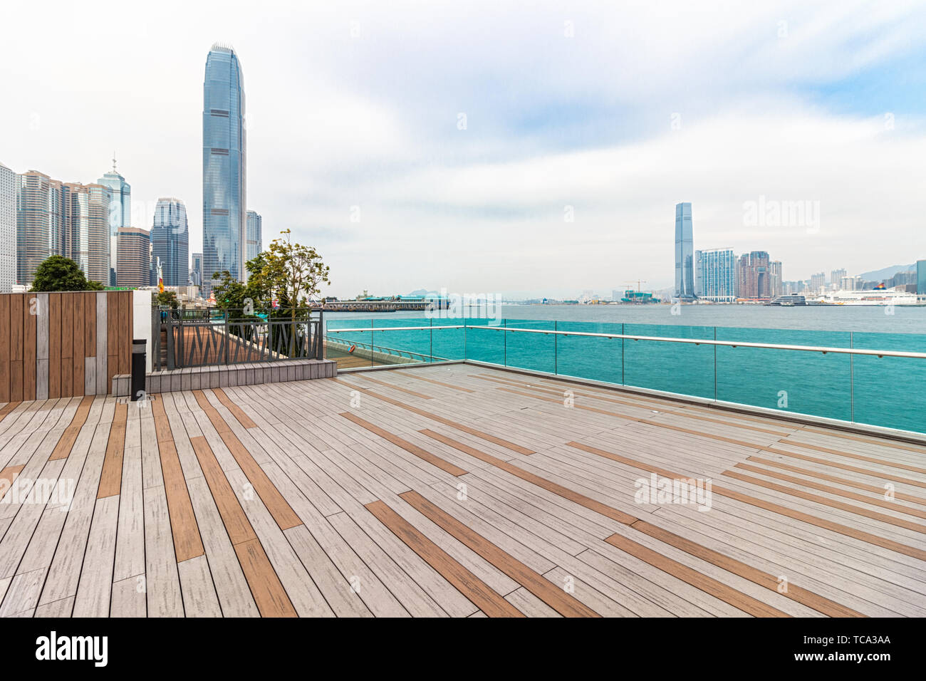 Hong Kong skyline and no-one waterfront square Stock Photo - Alamy