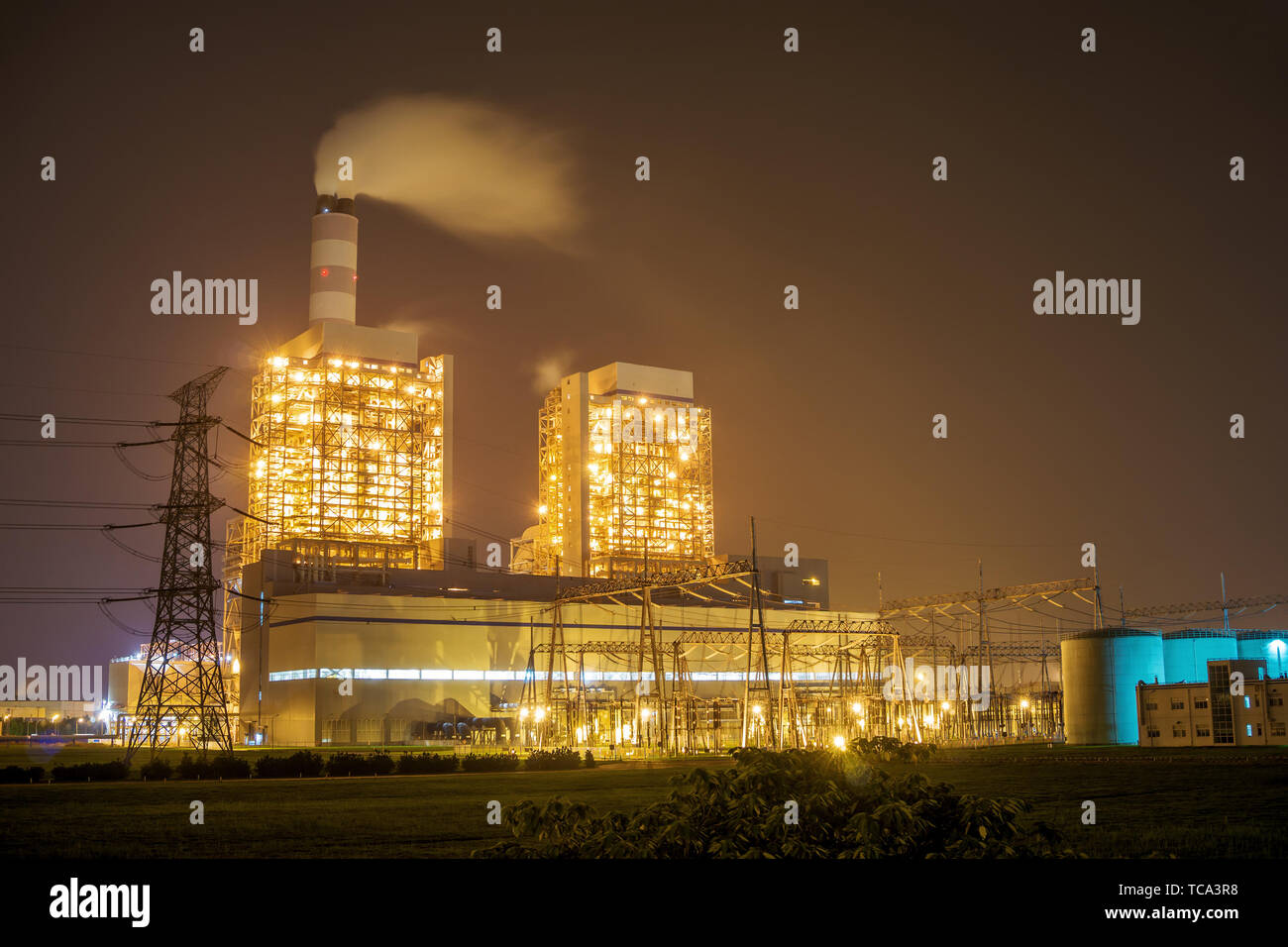 Power plant at night Stock Photo - Alamy