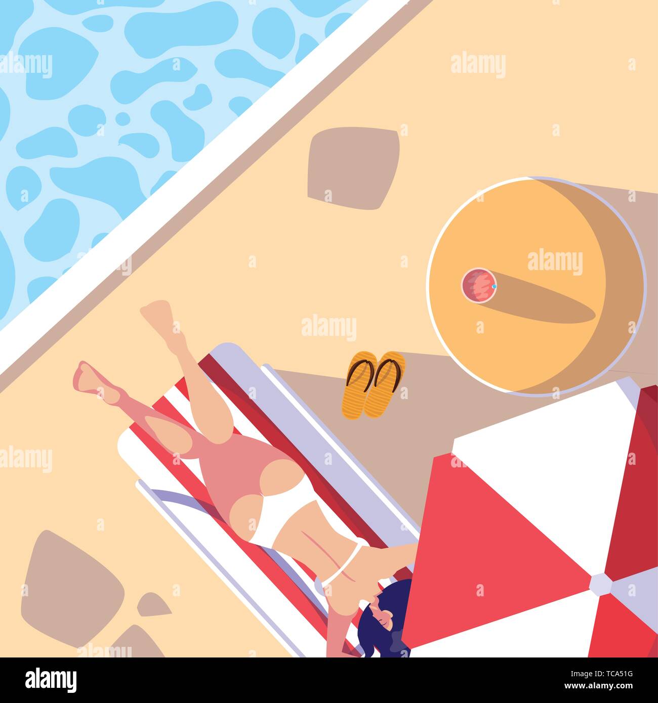 woman with swimsuit tanning in the pool vector illustration design ...