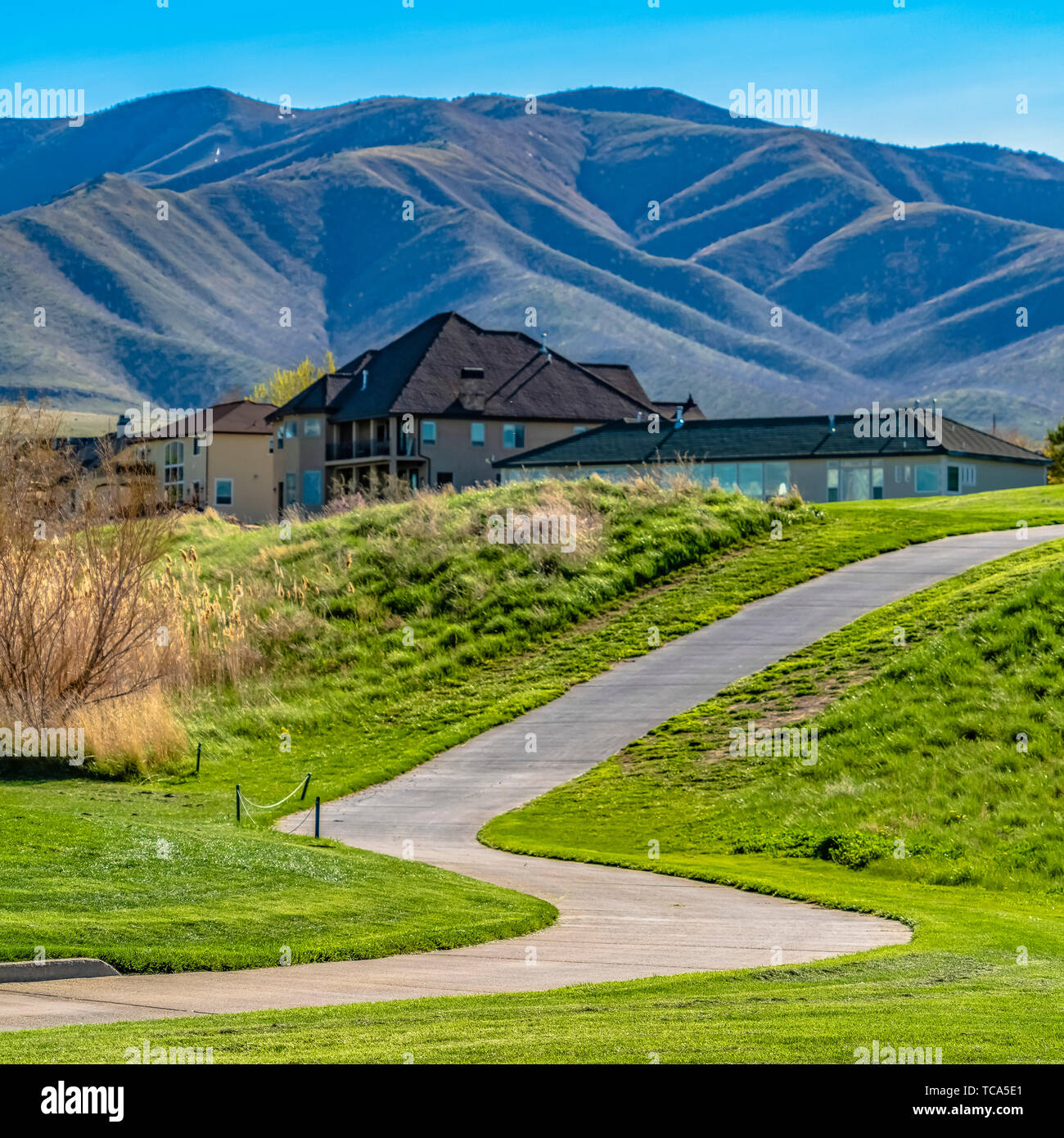 Frame Square Road on a hill with bright green grasses and beautiful ...