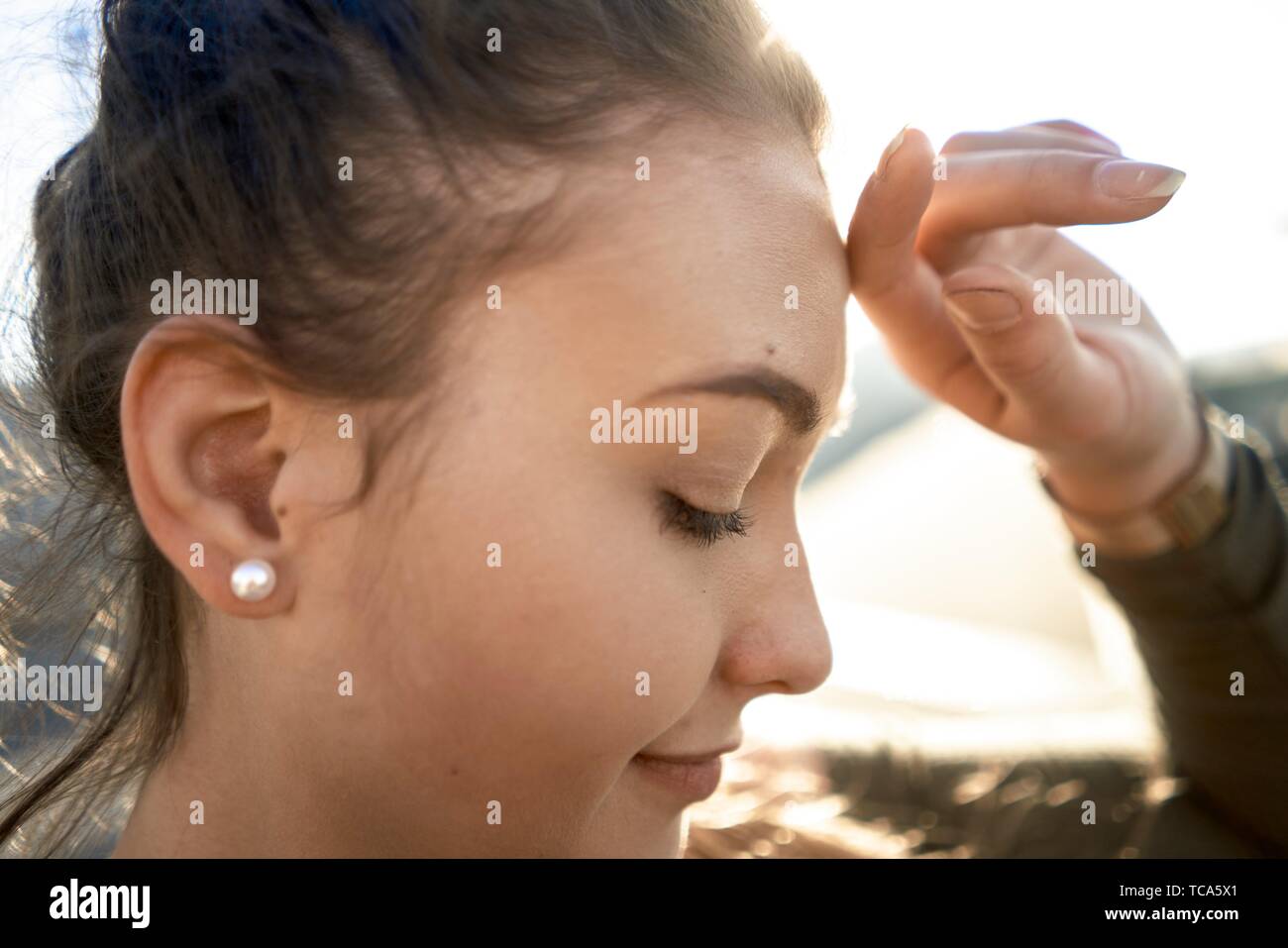 Female Young Face Finger Horizontal Caucasian European High Resolution ...