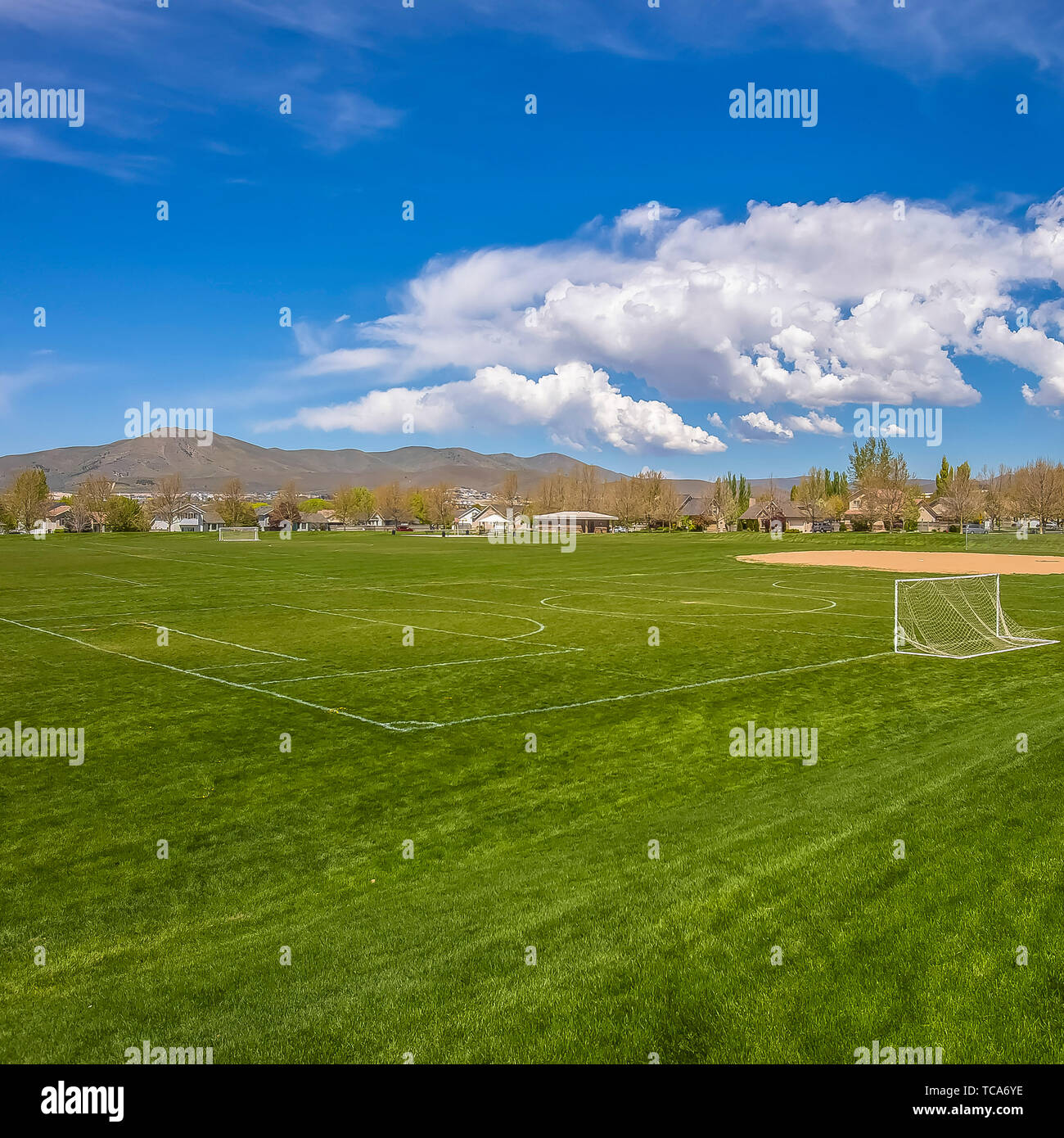 Frame Square Soccer field and baseball field with view of mountain and ...