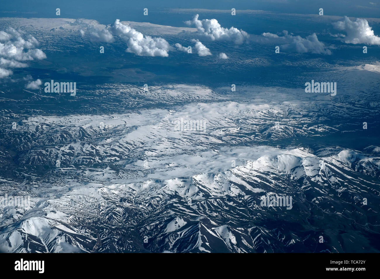Aerial view of snowy mountainous area around Mount Ararat, also known ...