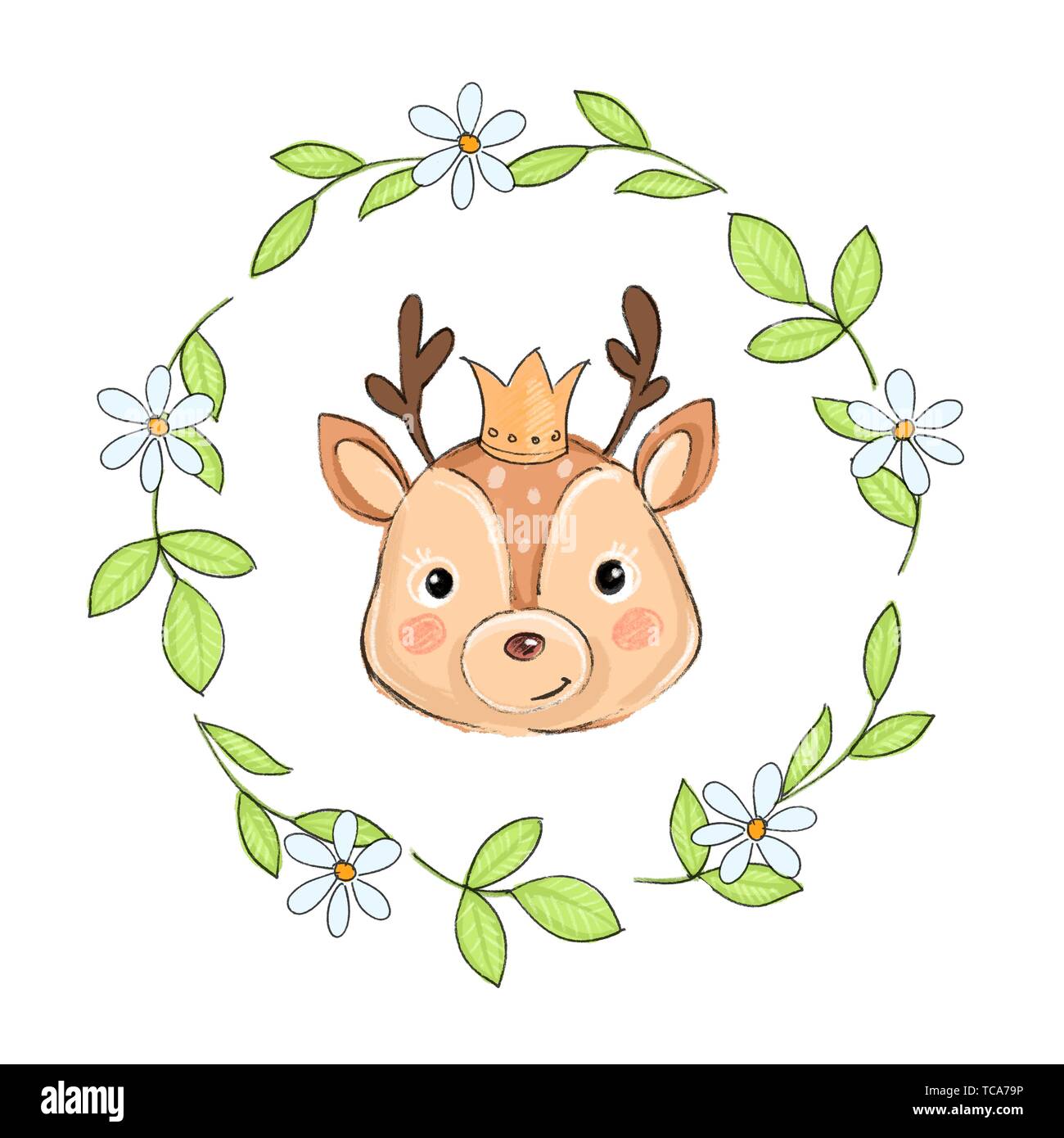 Cute baby deer cartoon illustration Stock Photo - Alamy