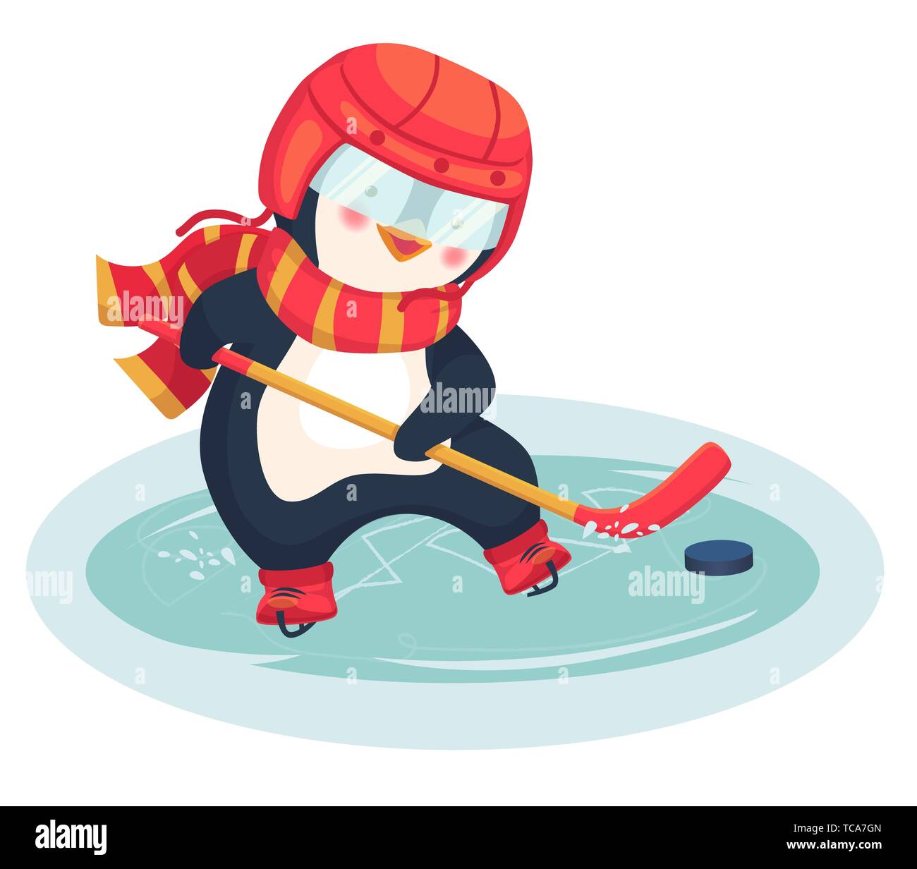Childrens sports concept. Penguin play ice hockey in the winter. Kids ...