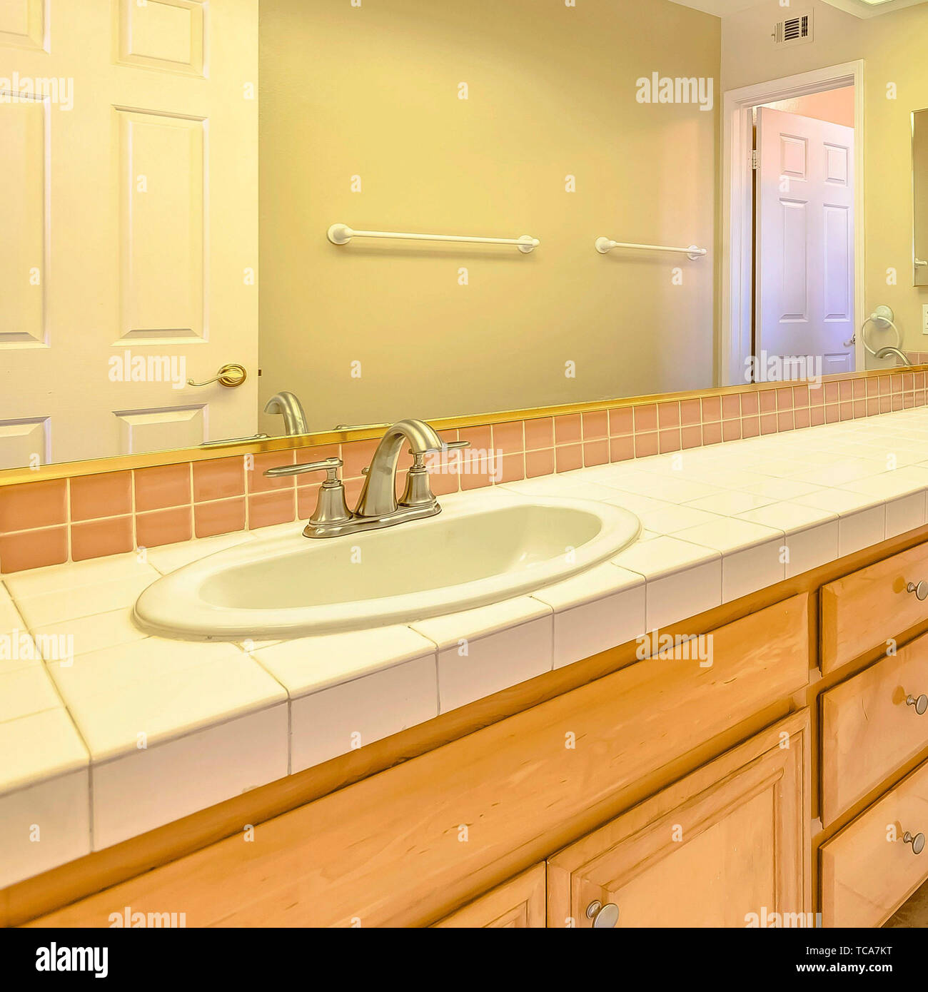 Frame Square Double vanity unit with wood cabinets inside the small ...