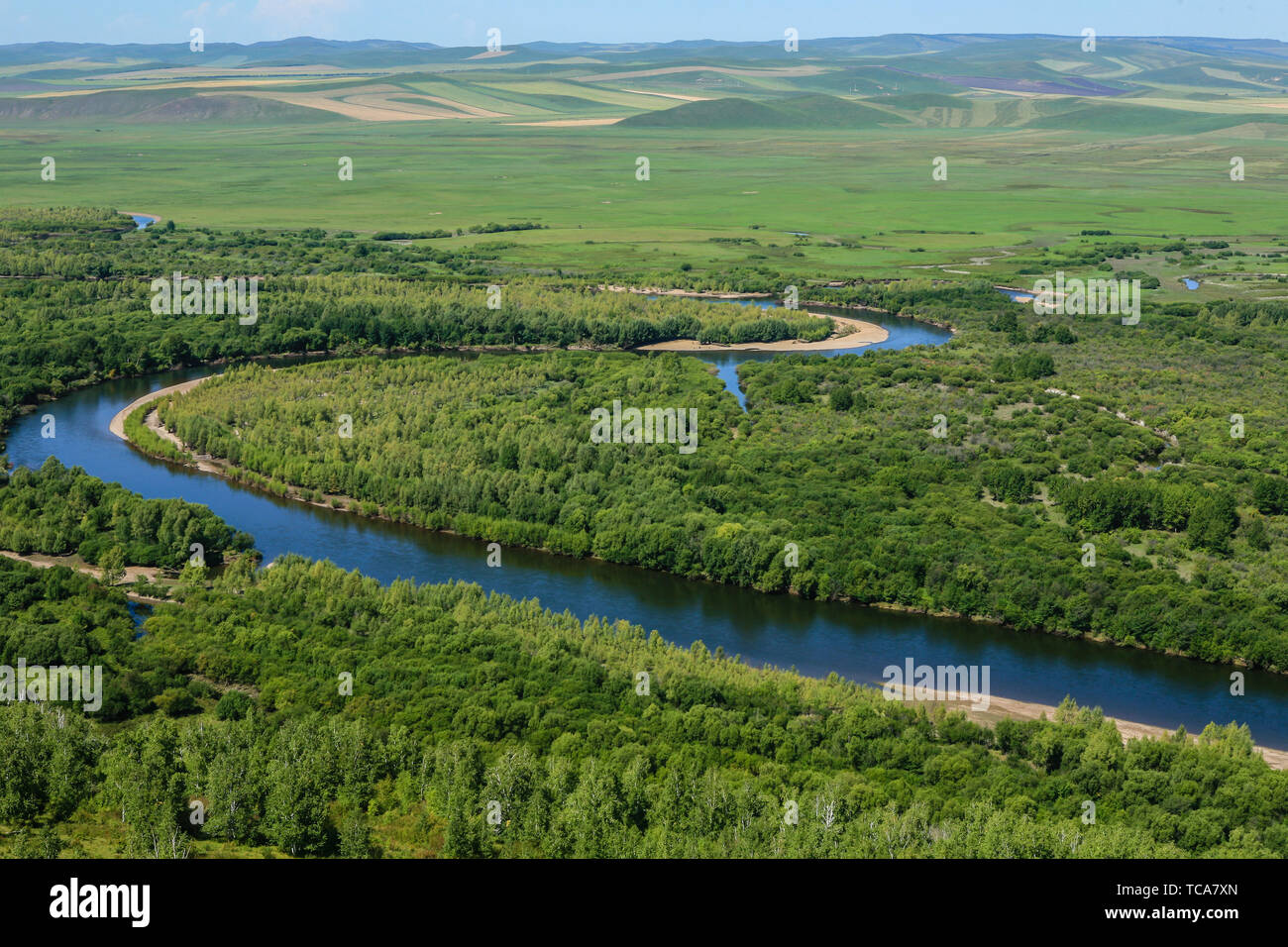 Scenery of Gen River Wetland Prairie, Hulunbuir City, Inner Mongolia ...