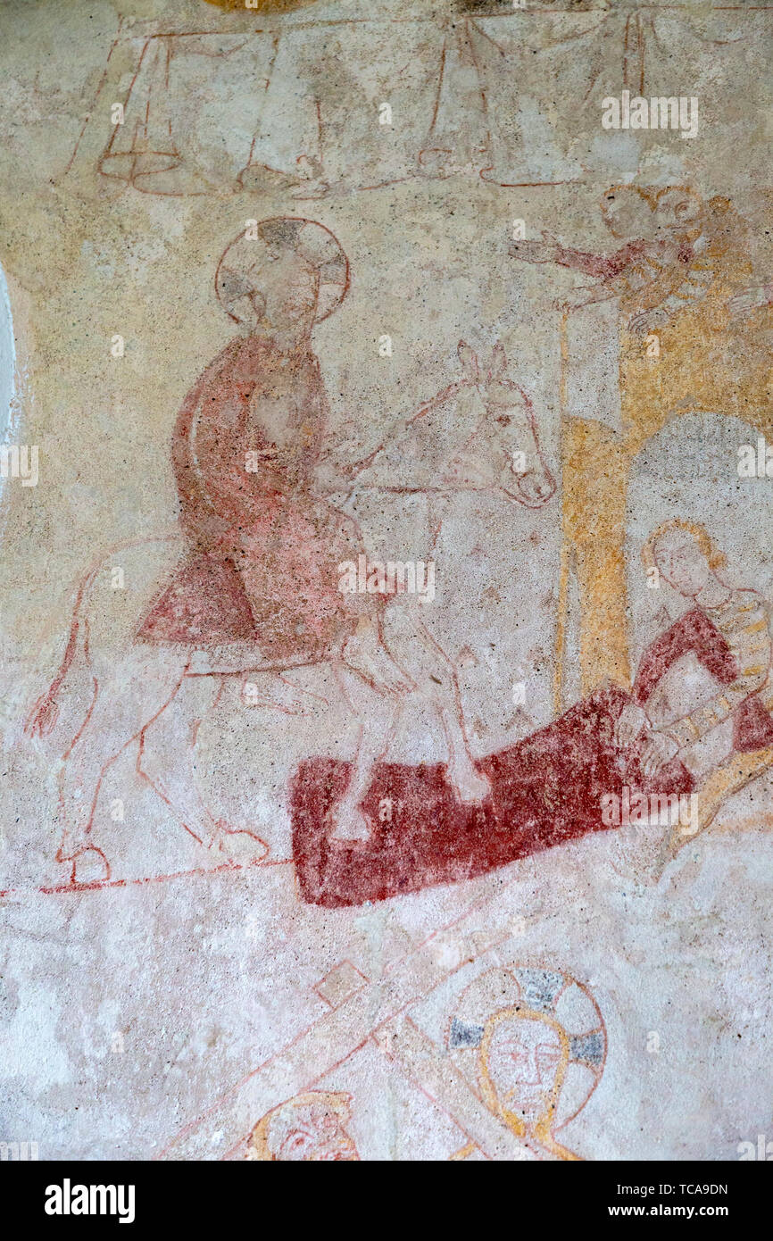 North Cove Medieval religious wall painting entry of Jesus to Jerusalem ...