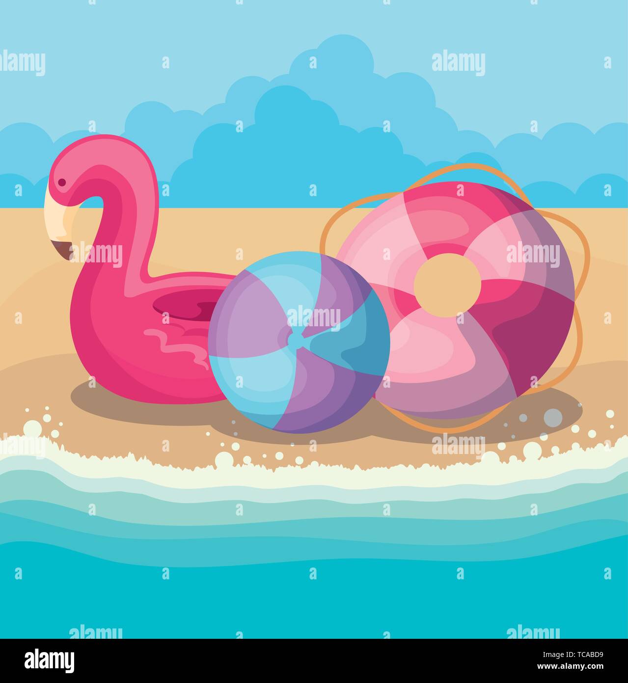 summer poster with flemish float in the beach vector illustration ...