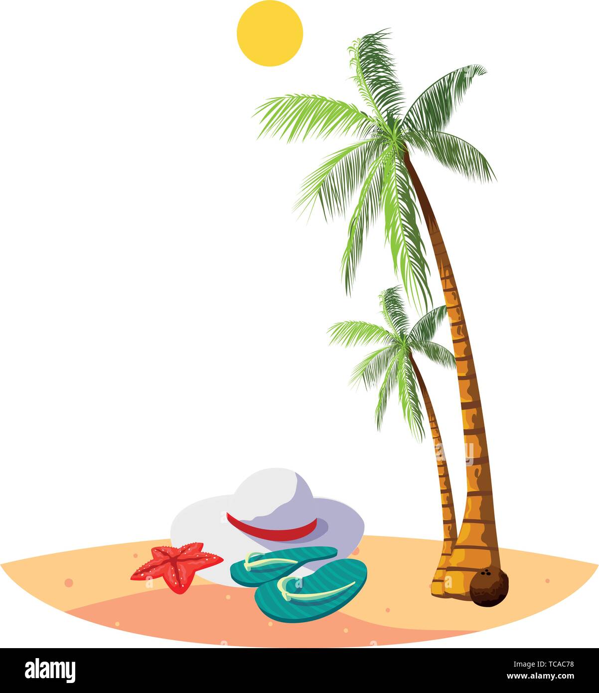 summer beach with palms and flip flops scene vector illustration design ...
