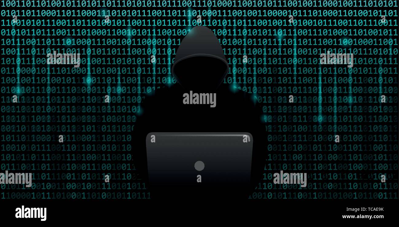 Hacker An Blue Matrix Binary Code Web Background Cyber Crime Vector Illustration Eps10 Stock