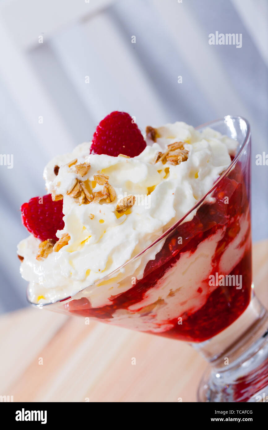 Cranachan, traditional Scottish dessert with whipped cream, whisky ...