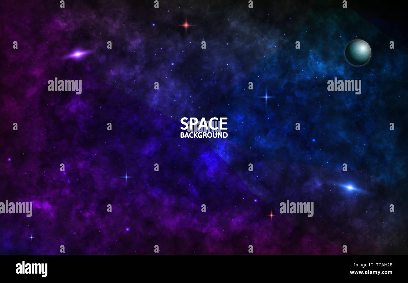 Space background with galaxy, shining stars and planet. Realistic ...