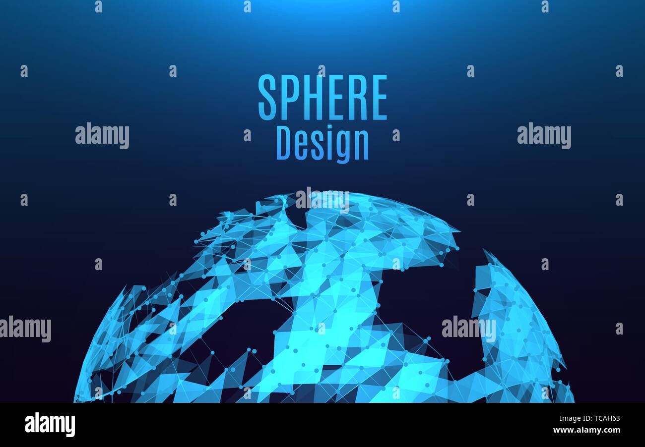 Abstract sphere explosion. Futuristic destroyed glowing sphere. Bright ...