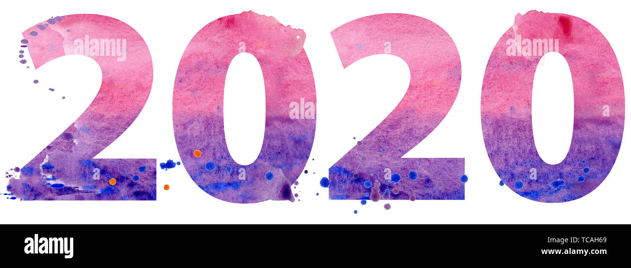 New year 2020 watercolor number isolated on the white background Stock ...