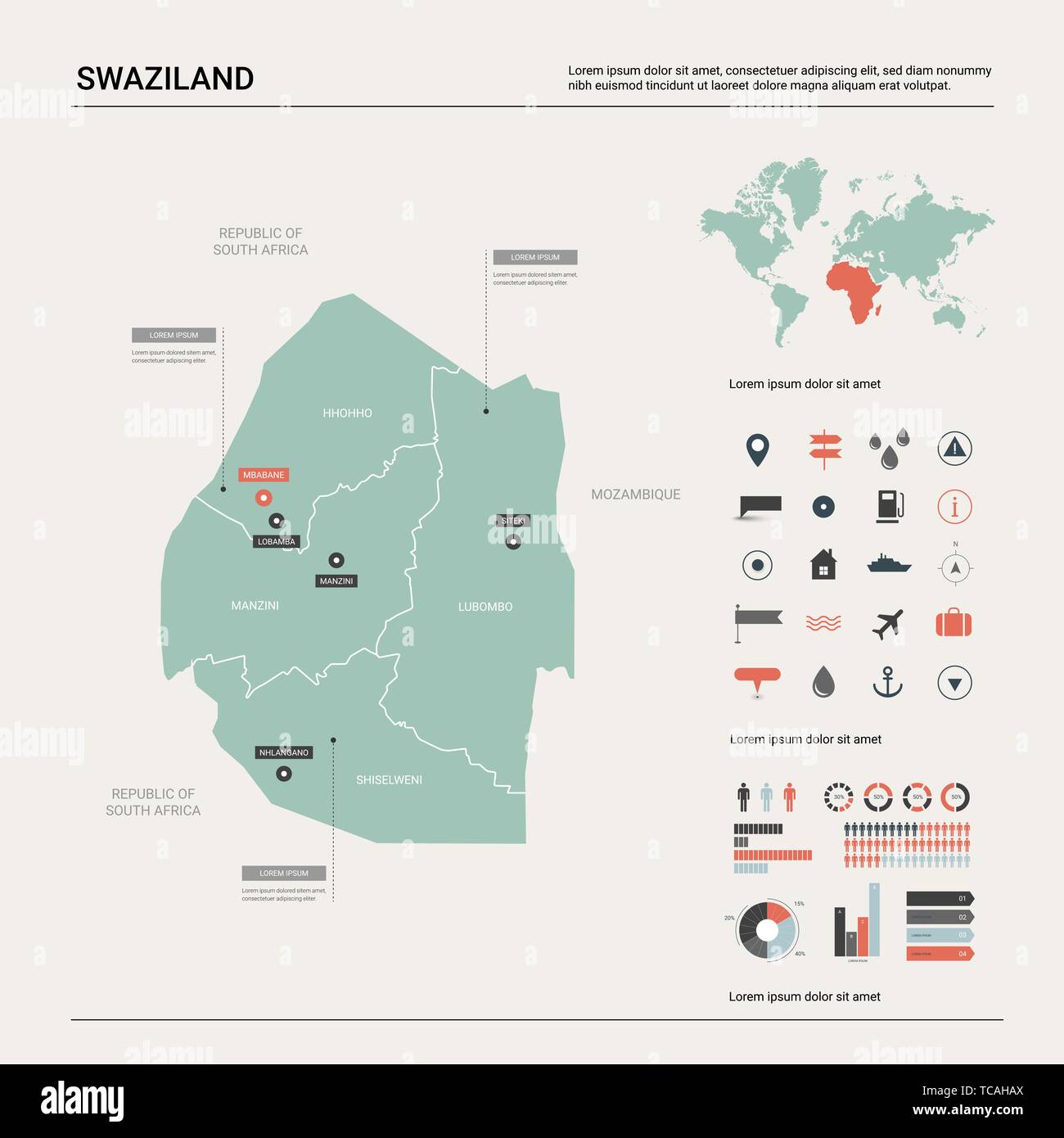 Vector map of Swaziland. Country map with division, cities and capital ...